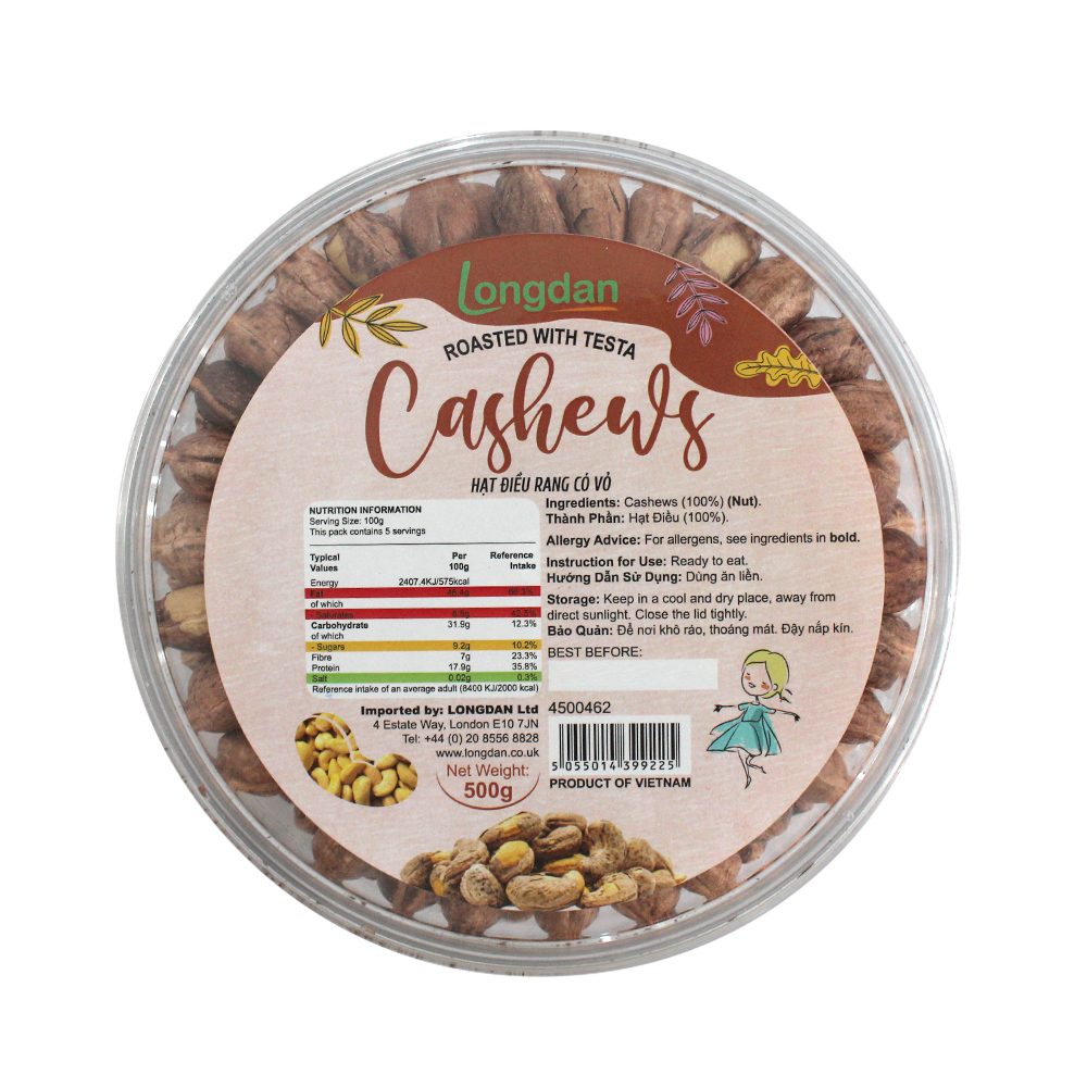 Longdan Roasted Cashews With Testa 500g