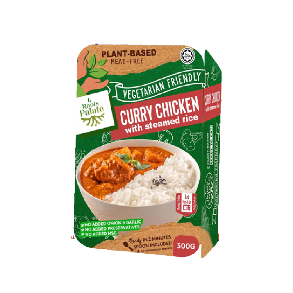 Roots Palate Vegetarian Curry Chicken With Steamed Rice 300g