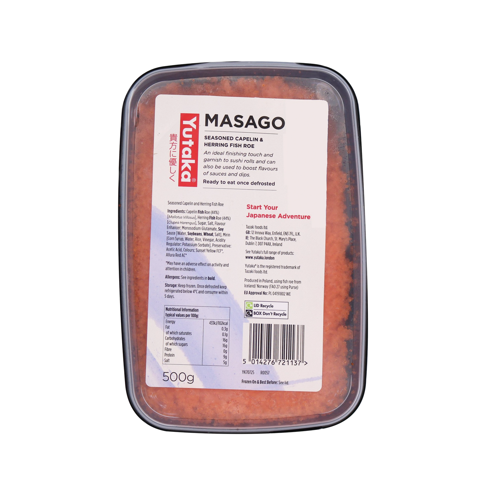 YUTAKA Masago Orange - Seasoned Capelin Fish Roe 500g (Frozen)