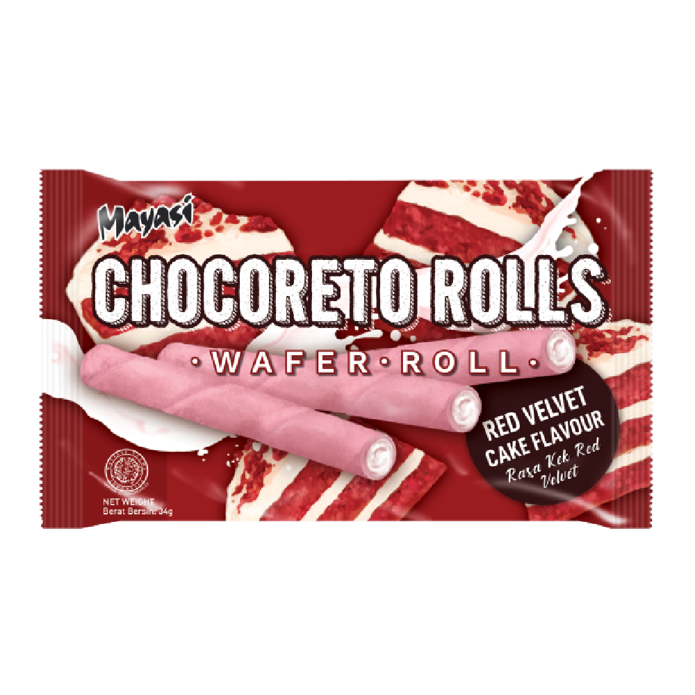 Mayasi Chocoreto Wafer Roll Red Velvet Flavour 34g