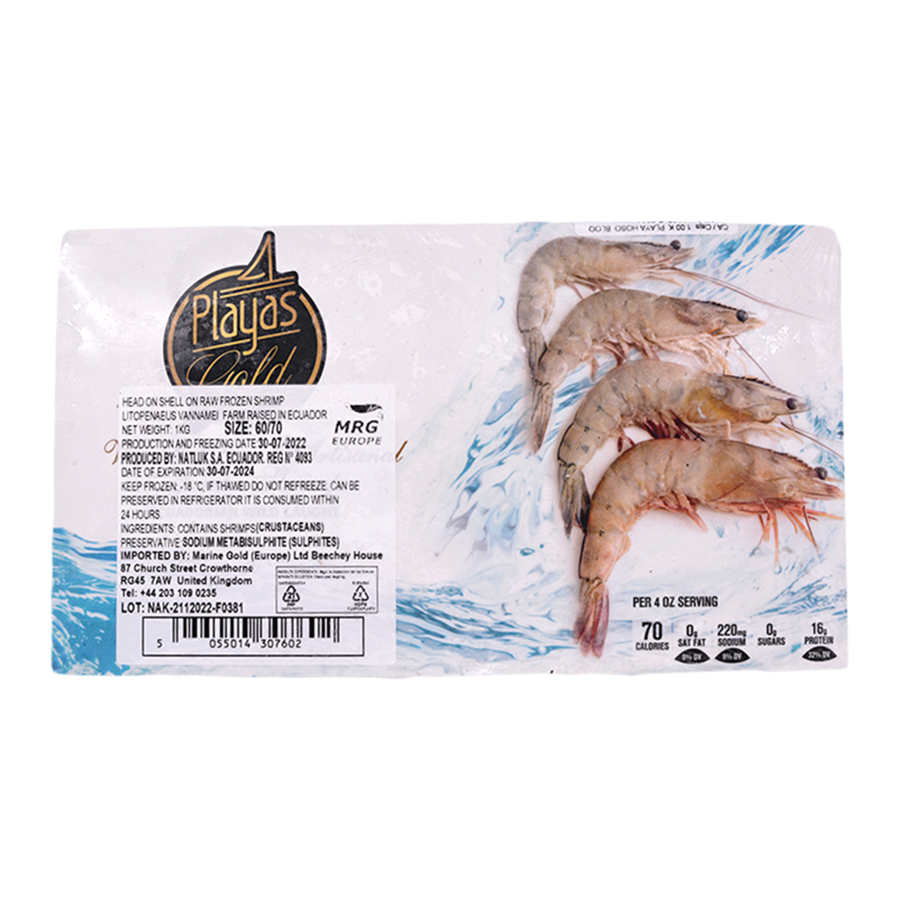 Ecuador Head On Prawn 60/70 1kg net (Frozen)